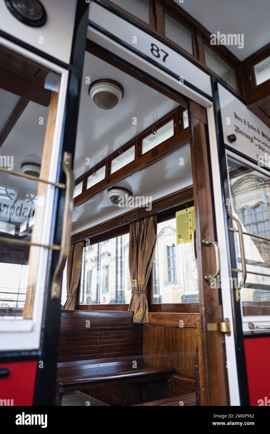 interior old streetcar dresden german Stock Photo - Alamy
