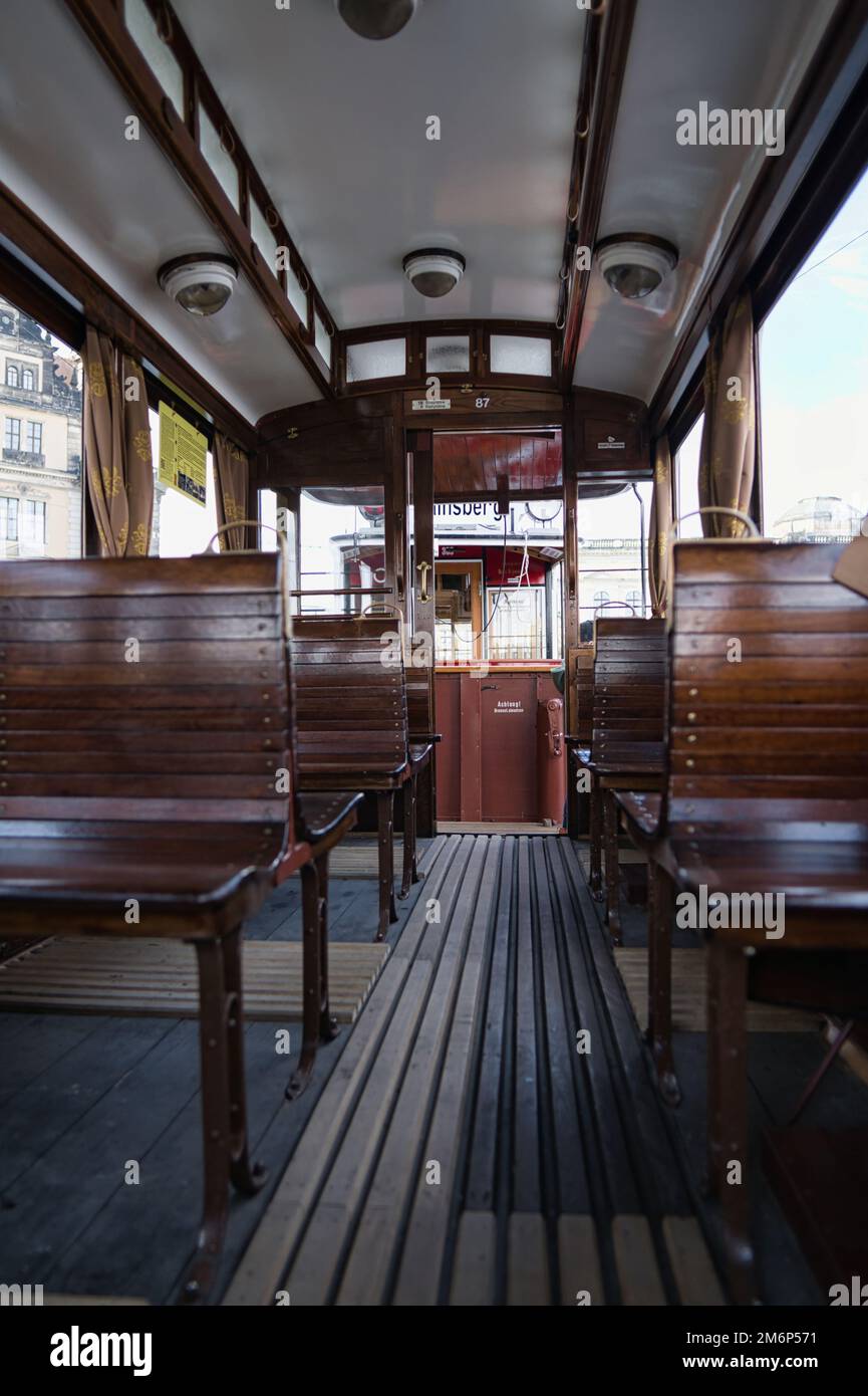 interior old streetcar dresden german Stock Photo - Alamy
