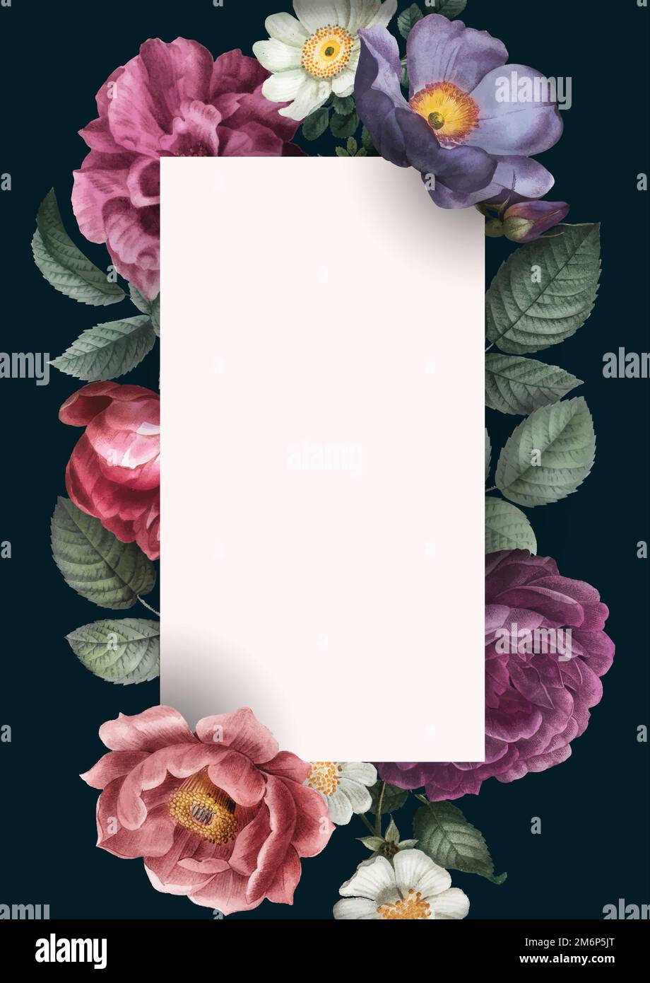 Beautiful hand drawn flower themed invitation card template vector ...