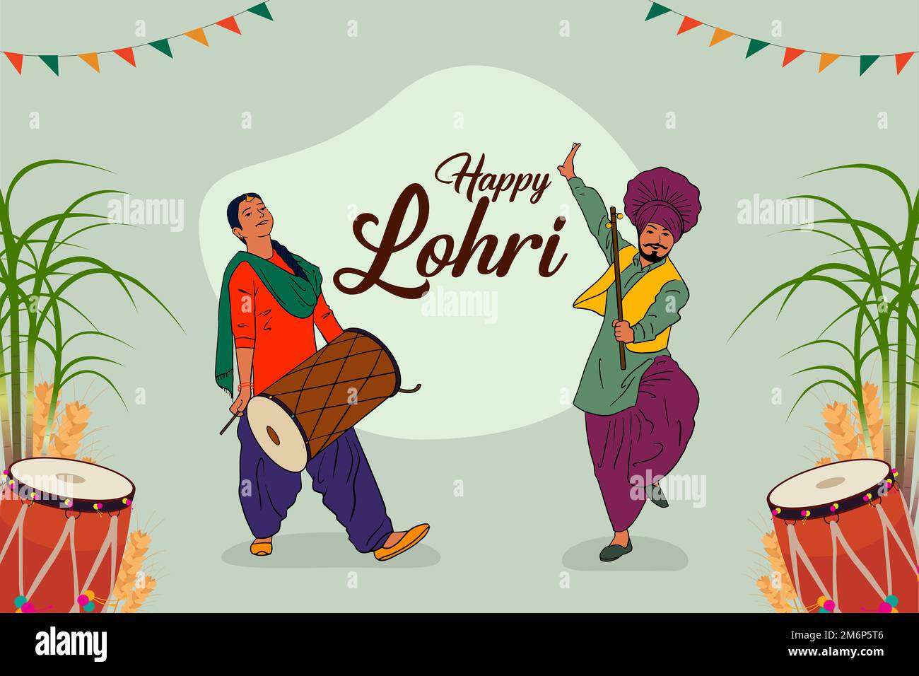 Happy Lohri calligraphy with Punjabi couple dancing and Indian Punjabi ...
