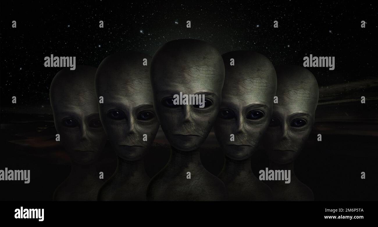 Alien, 3d illustration, UFO, zone 51. 3d realistic alien psychedelics ...