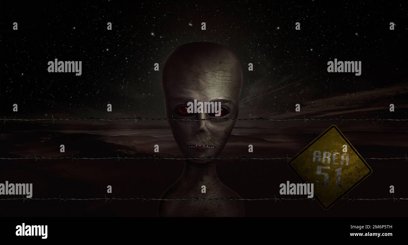 Alien, 3d illustration, UFO, zone 51. 3d realistic alien psychedelics ...