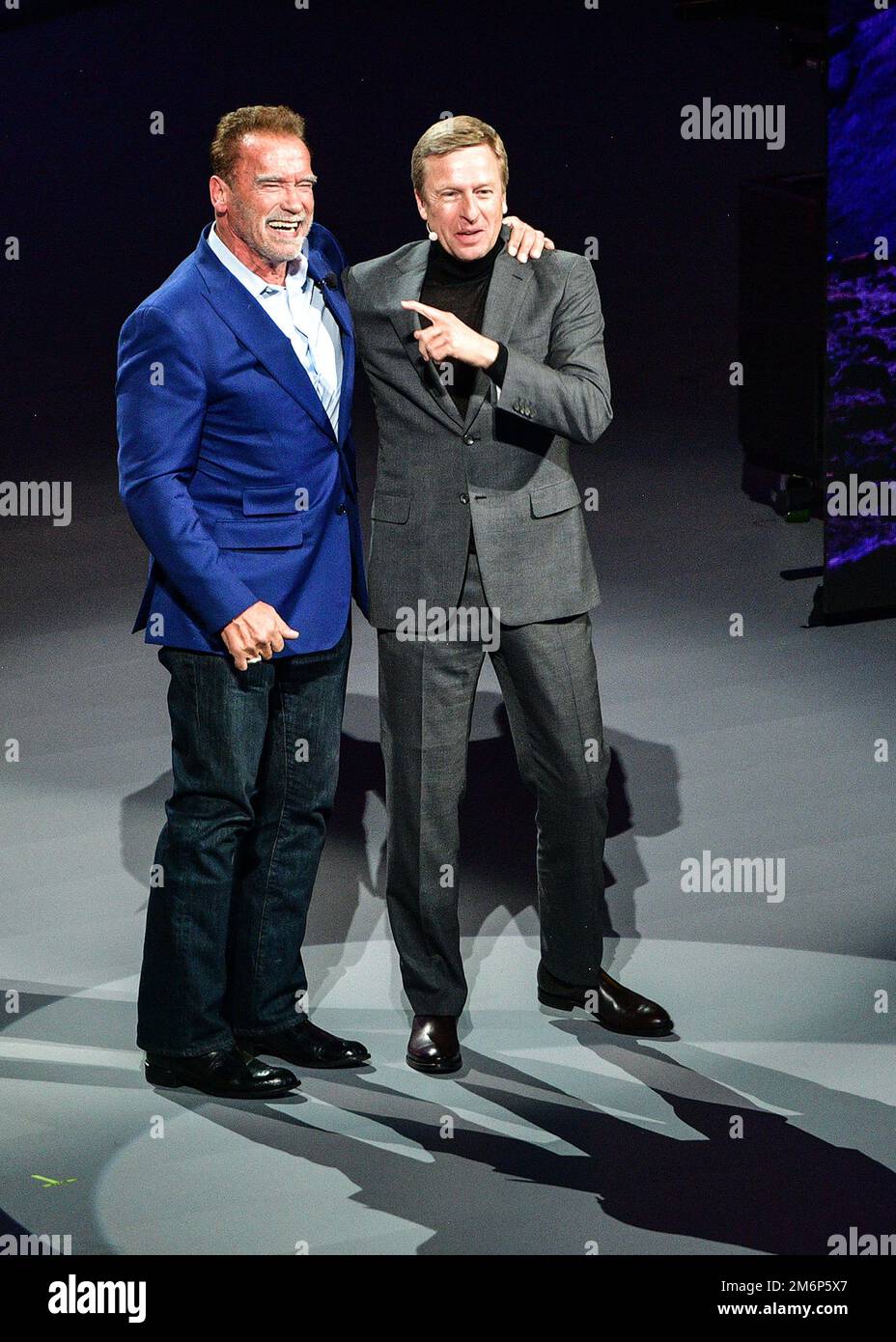 LAS VEGAS, Nevada - Arnold Schwarzenegger, Oliver Zipse Speaking at CES ...