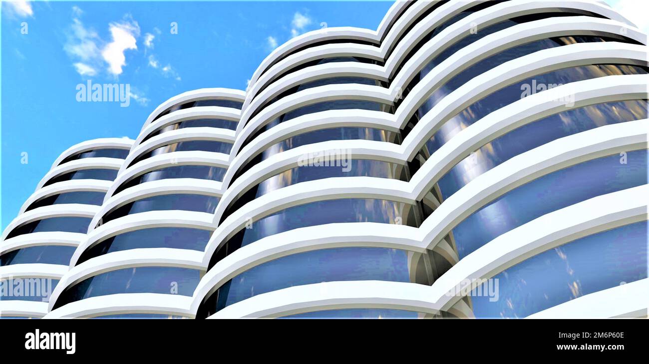 Several cylindrical skyscrapers combined into a single architectural ...