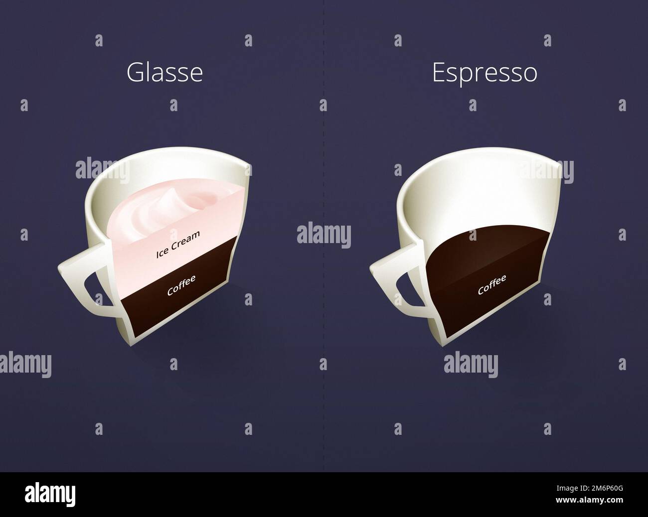 Illustration of isometric cups of coffee in a cut. Glasse, Espresso ...