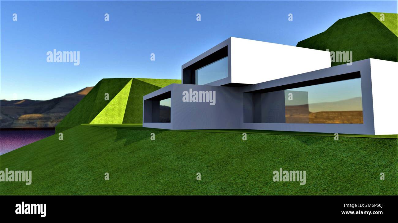 A futuristic concept of an elite house with a white facade on one of ...