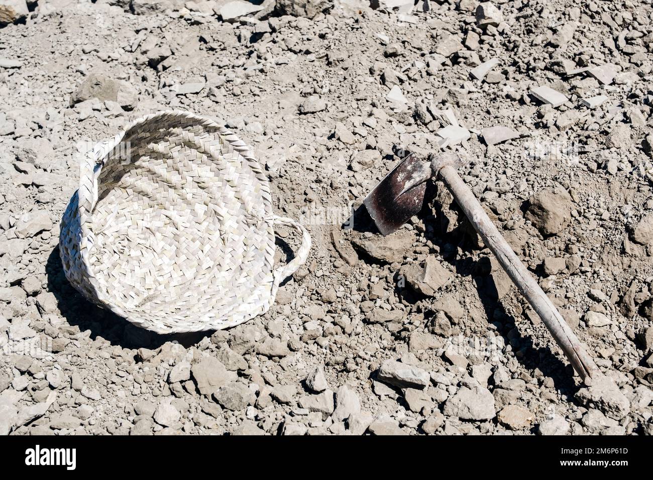 Heap of clay and equipment used in pottery factory in Fez, Morocco ...