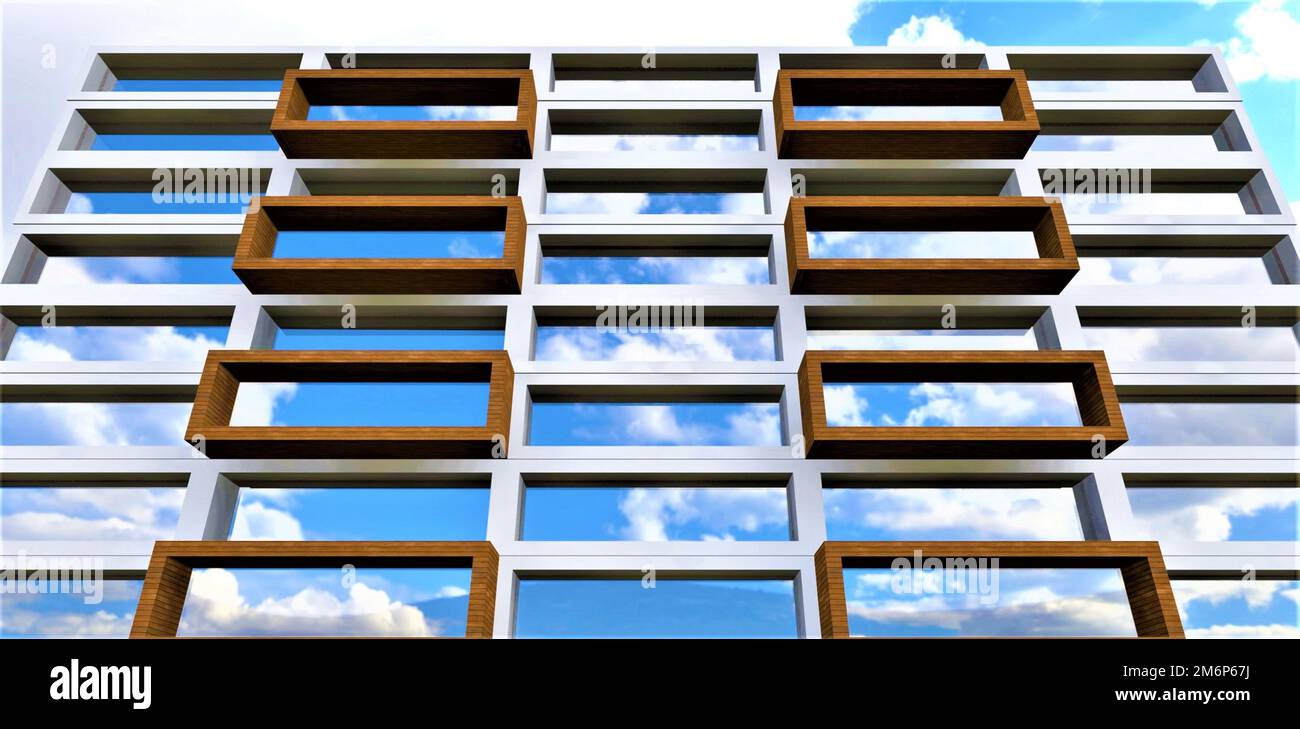 Exterior design option for a multi-apartment house built in a modern ...