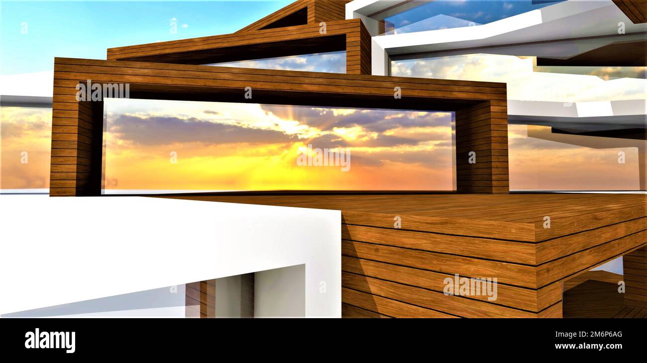 Apartment building of the future. Each apartment has an individual view ...