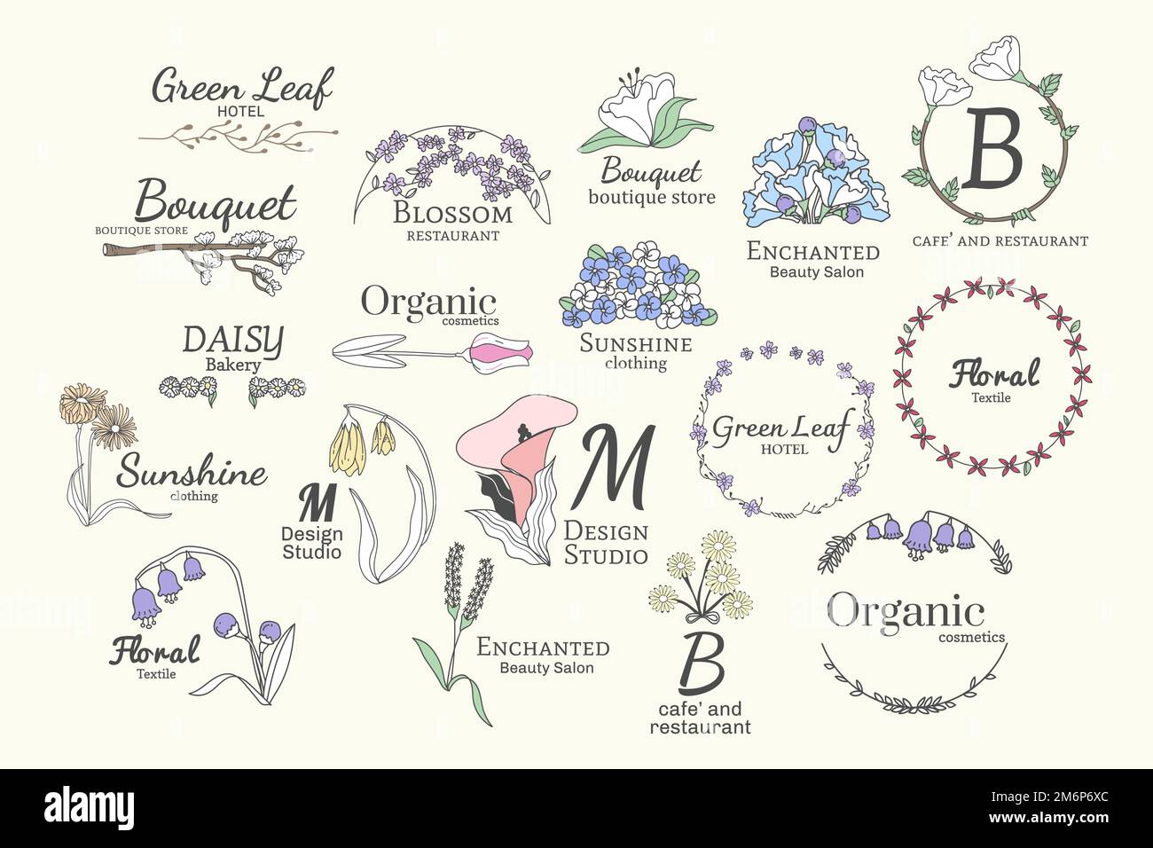 Floral feminine logo design set vector Stock Vector Image & Art - Alamy