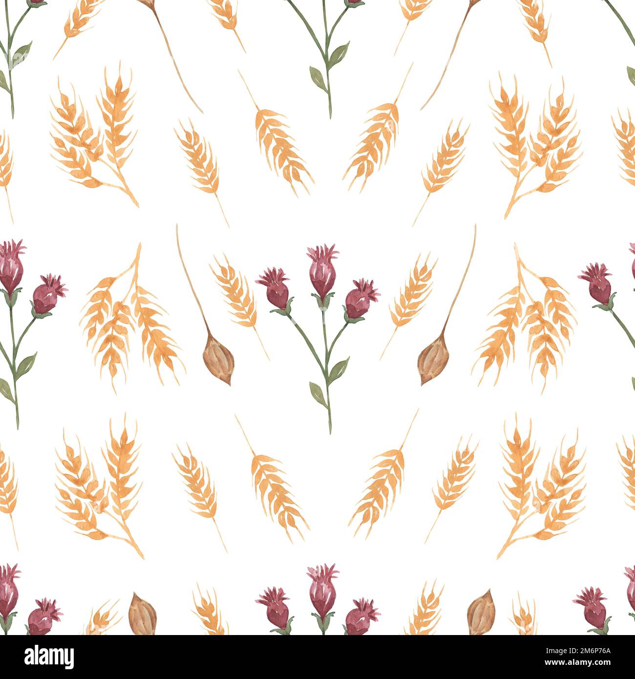 Watercolor wildflower seamless floral pattern, delicate flower bouquet ...