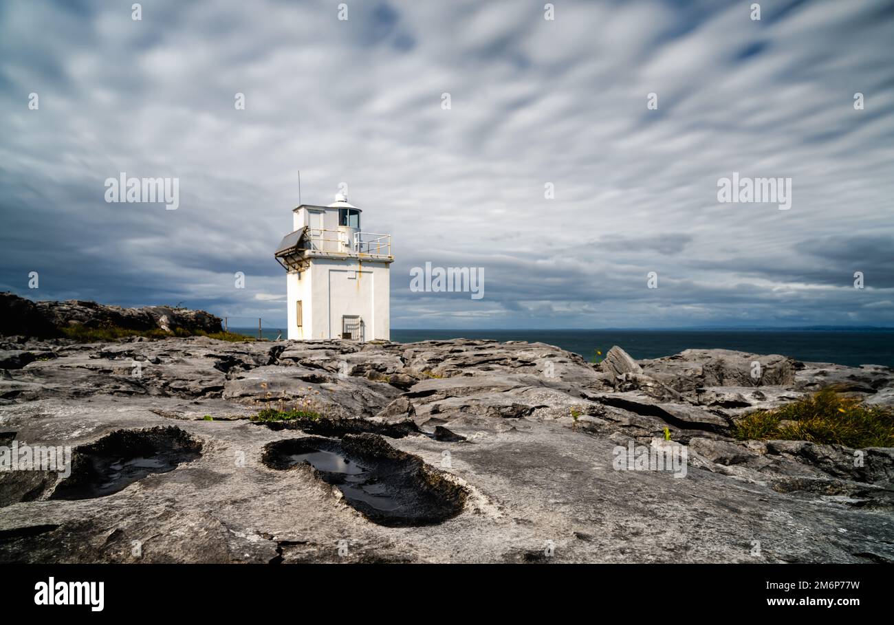 View of the Black Head Lighthouse on the Burren Coast of County Clare ...