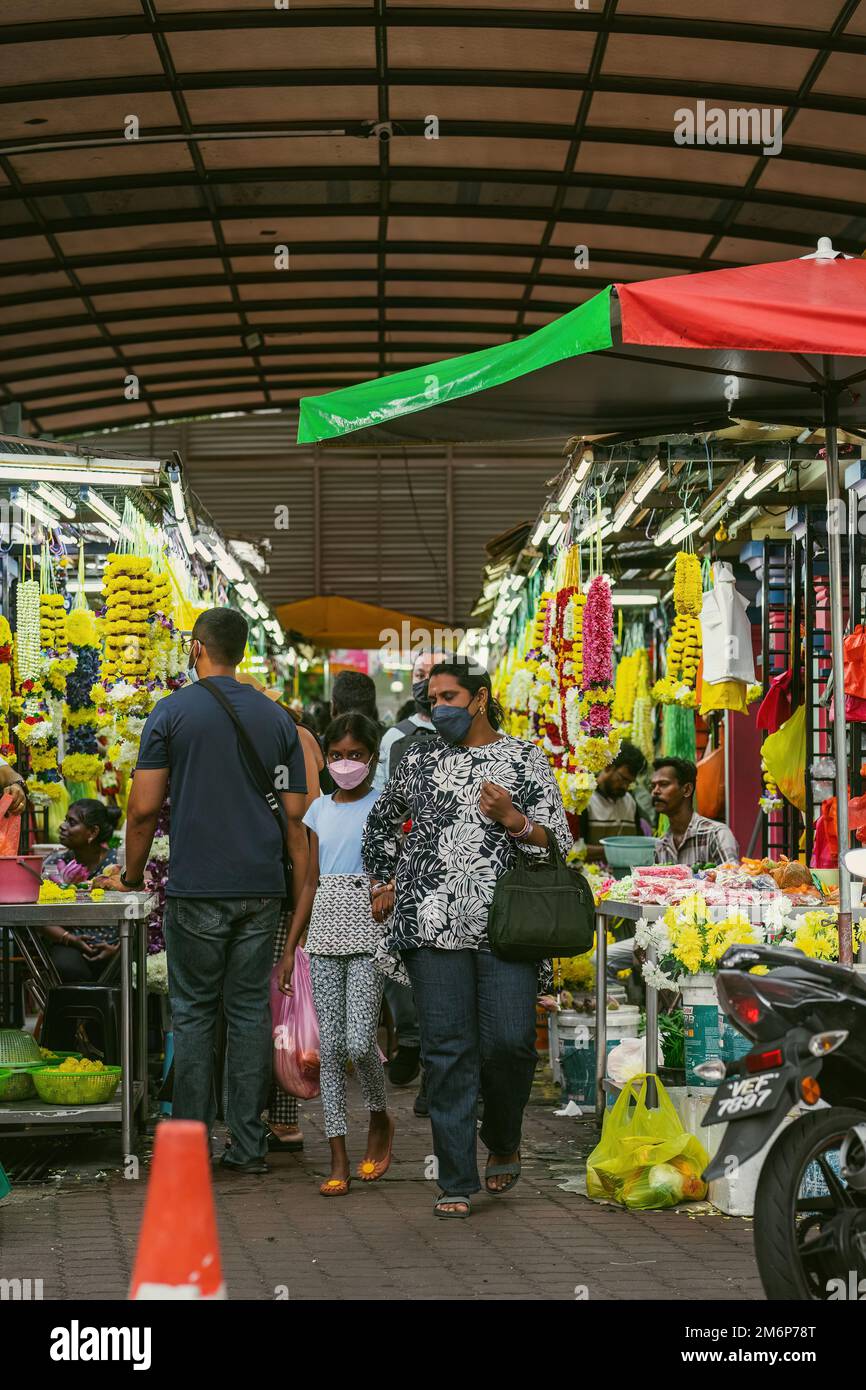 Brickfields, Malaysia - Oct 22, 2022 People shopping Indian Garlands ...