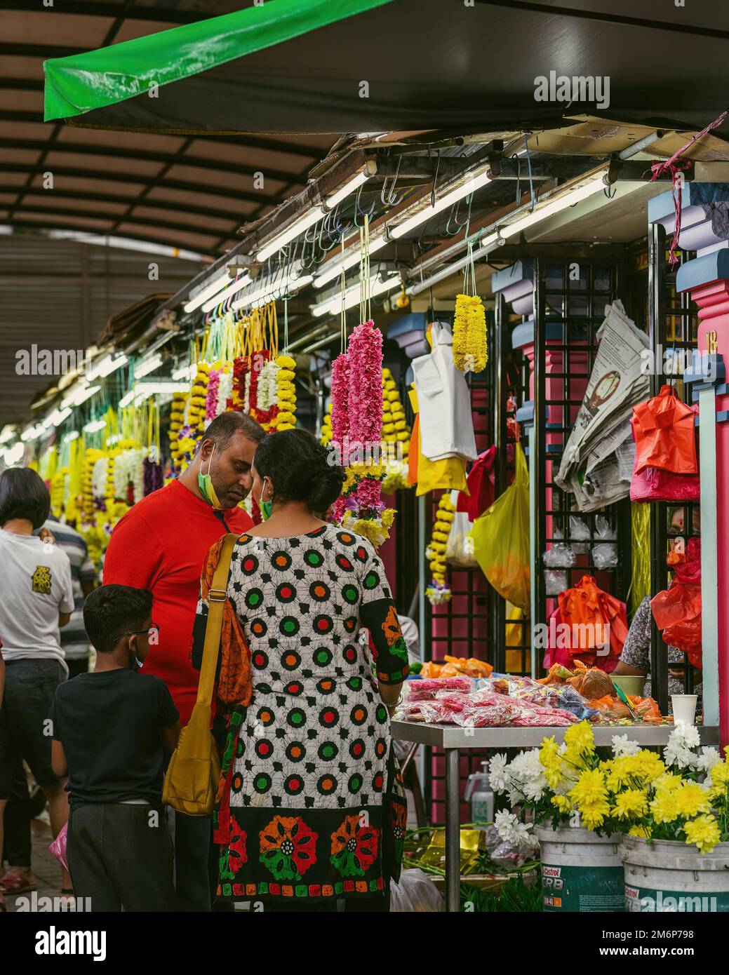 Brickfields, Malaysia - Oct 22, 2022 People shopping Indian Garlands ...