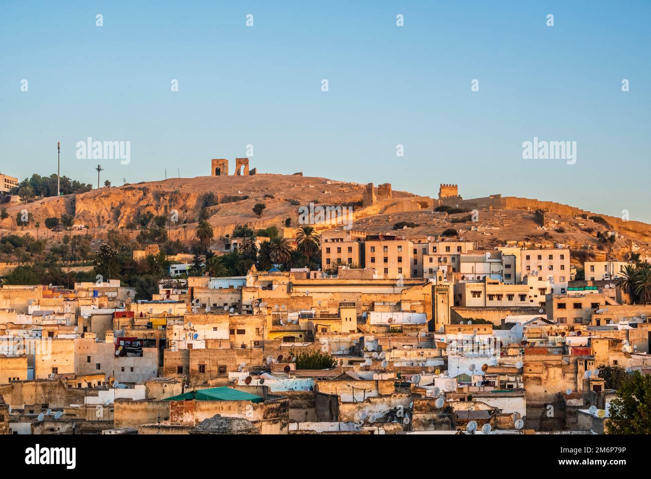 Beautiful cityscape of Fez taken from rooftop terrace in the heart of ...