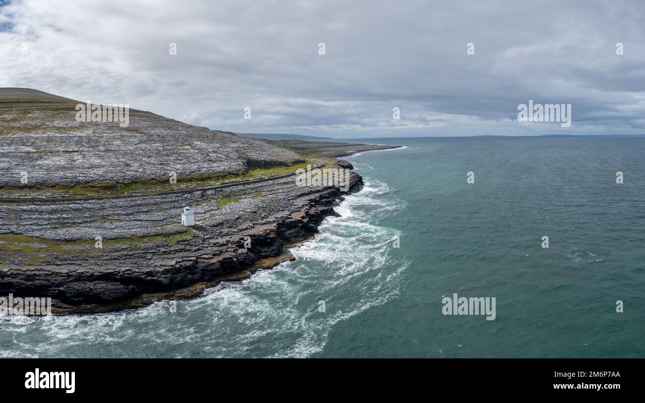 Aerial view of the Burren Coast in County Clare with the Black Head ...