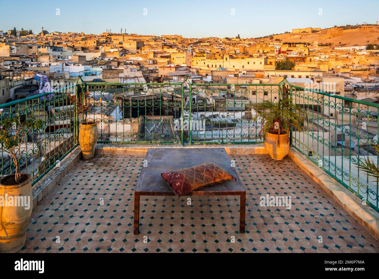 Beautiful cityscape of Fez taken from rooftop terrace in the heart of ...