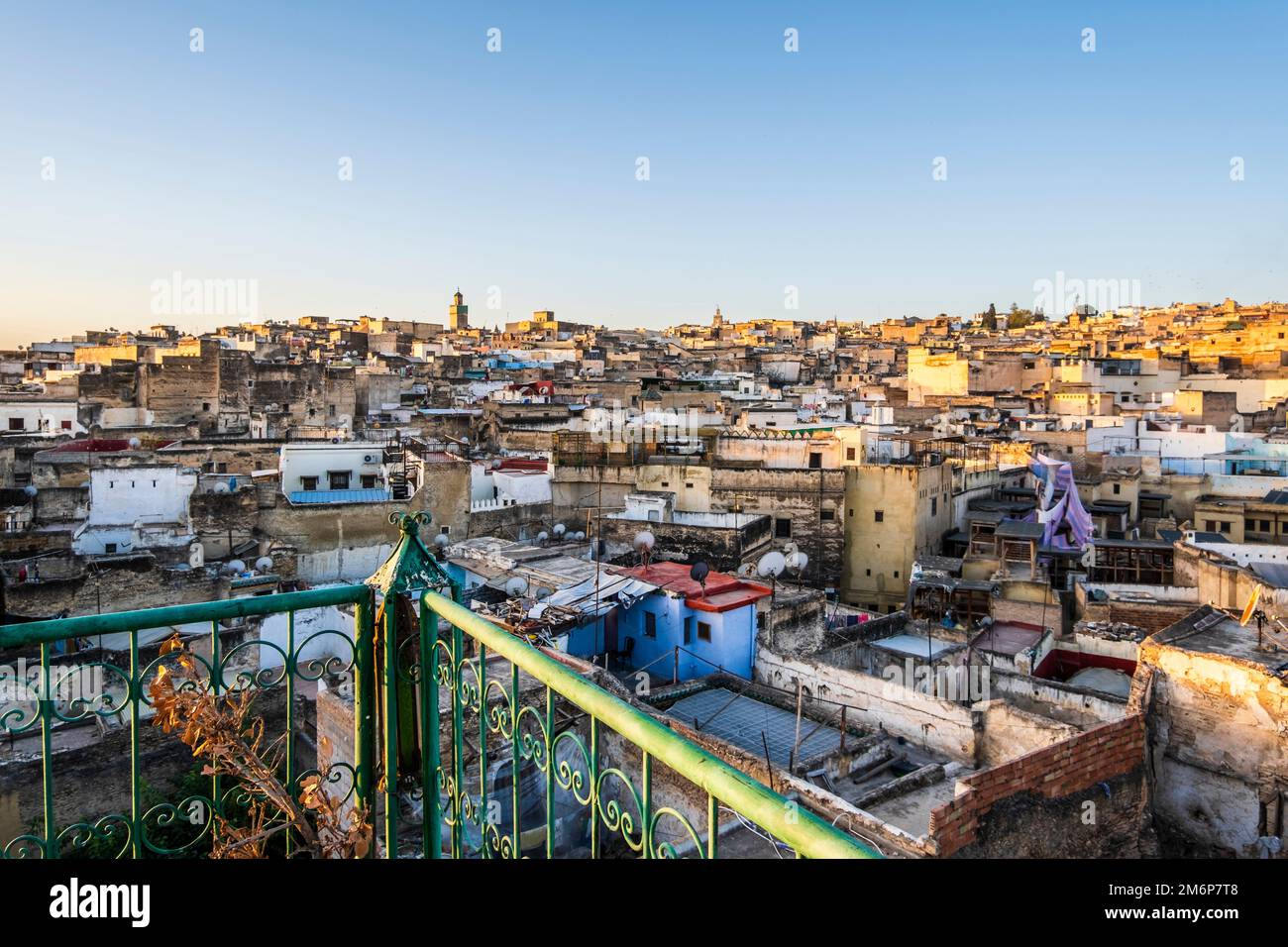 Beautiful cityscape of Fez taken from rooftop terrace in the heart of ...