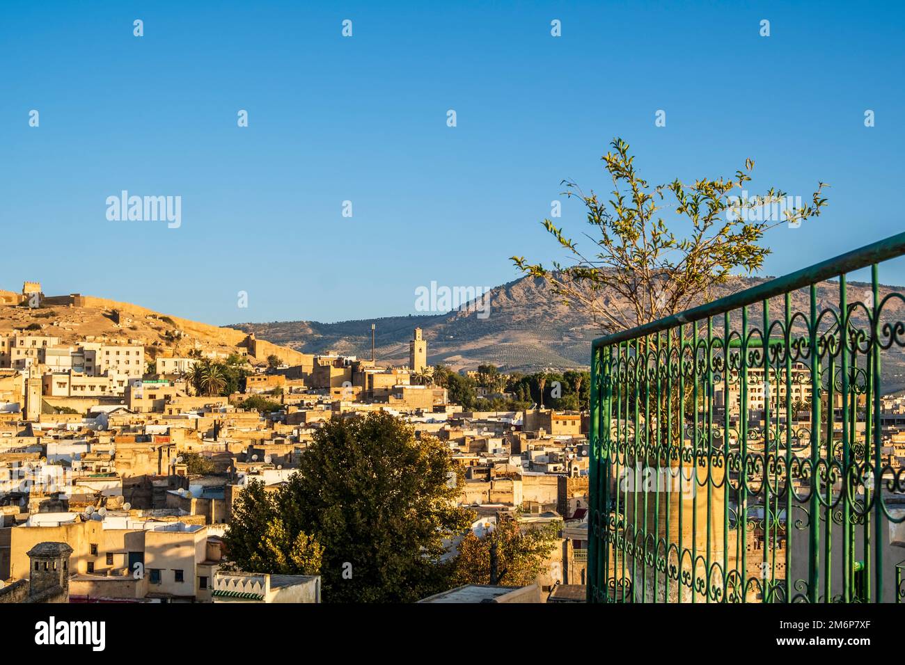 Beautiful cityscape of Fez taken from rooftop terrace in the heart of ...