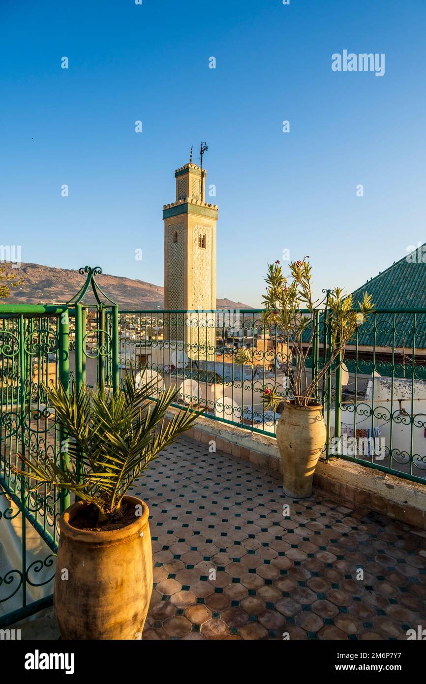 Beautiful cityscape of Fez taken from rooftop terrace in the heart of ...