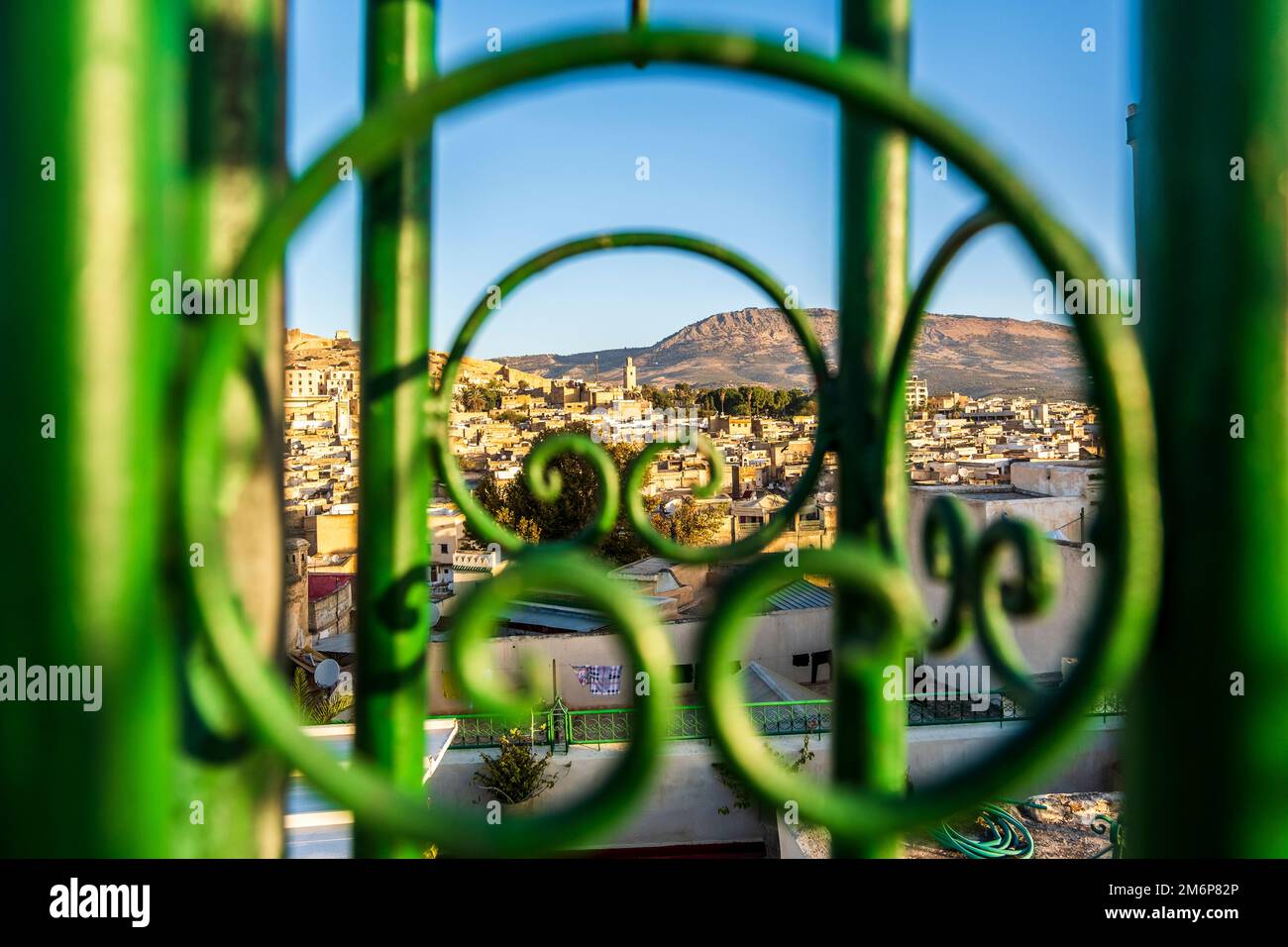 Beautiful cityscape of Fez taken from rooftop terrace in the heart of ...