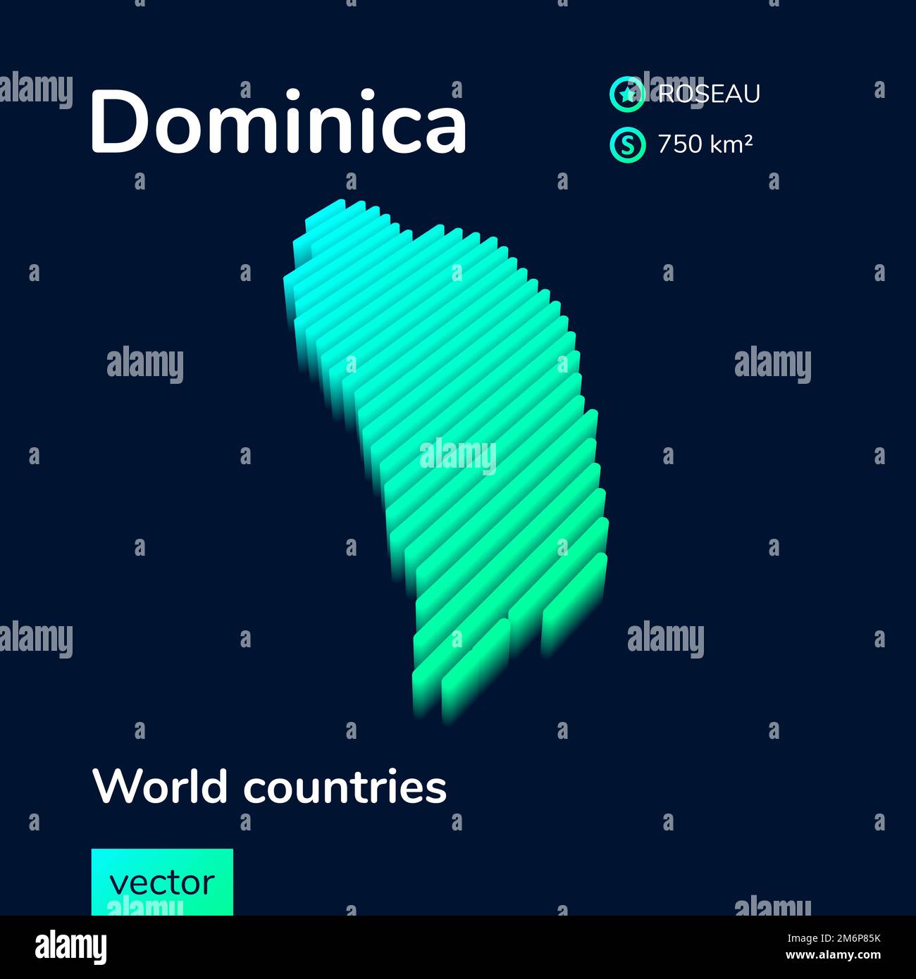 Dominica map. Stylized striped neon isometric vector Dominica map with ...