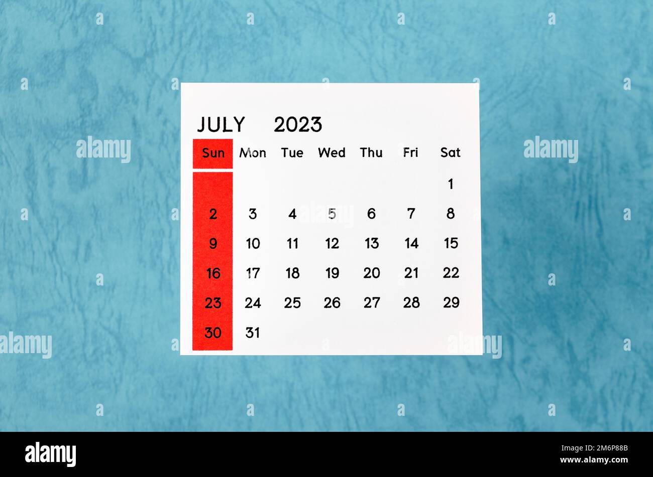 July 2023 Monthly calendar for 2023 year on blue background Stock Photo ...