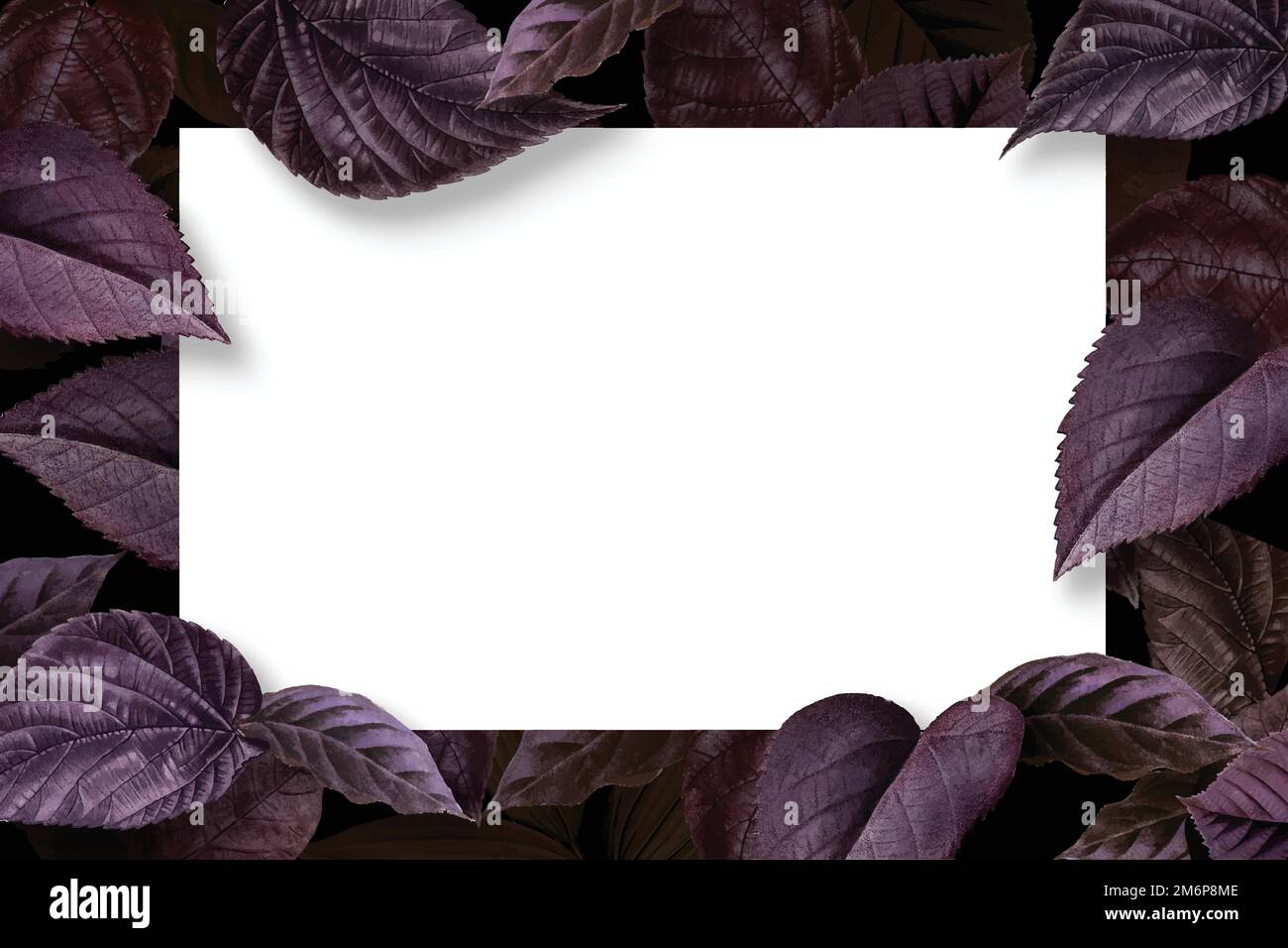 White plain poster on a metallic purple leaves textured background ...