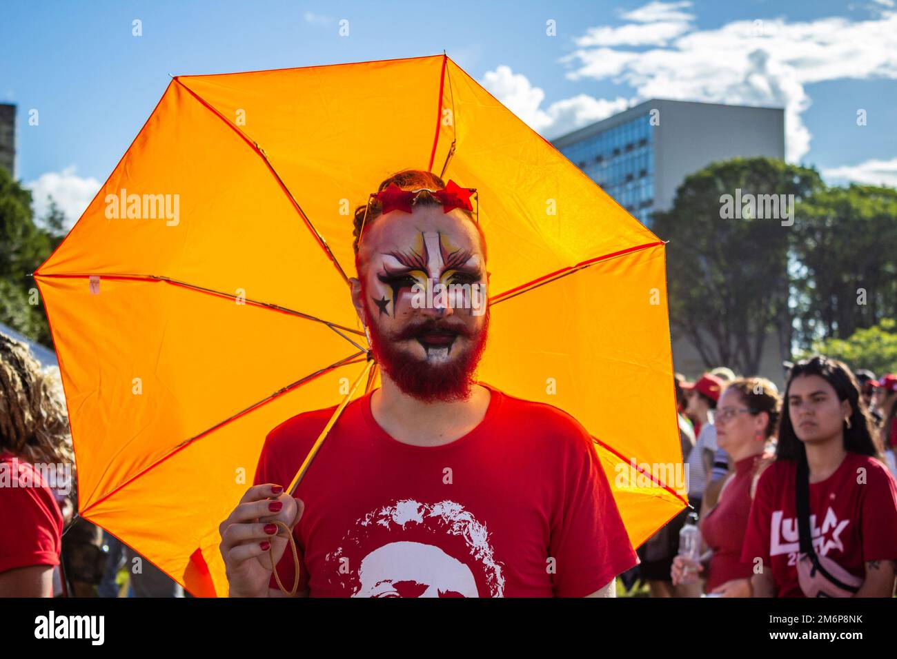 Brasília, DF, Brazil – January 01, 2023:A person with a painted face ...