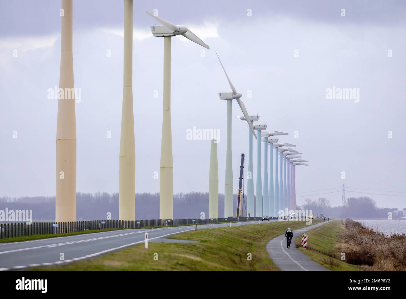 ZEEWOLDE - Work with a crane on the debris of the demolished windmill ...