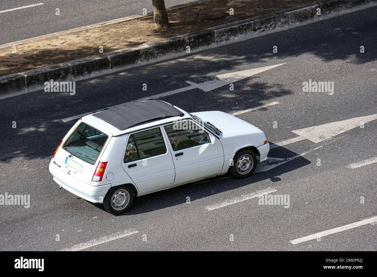 Historic white Renault 5 car on the roads of Lisbon, Portugal Stock ...