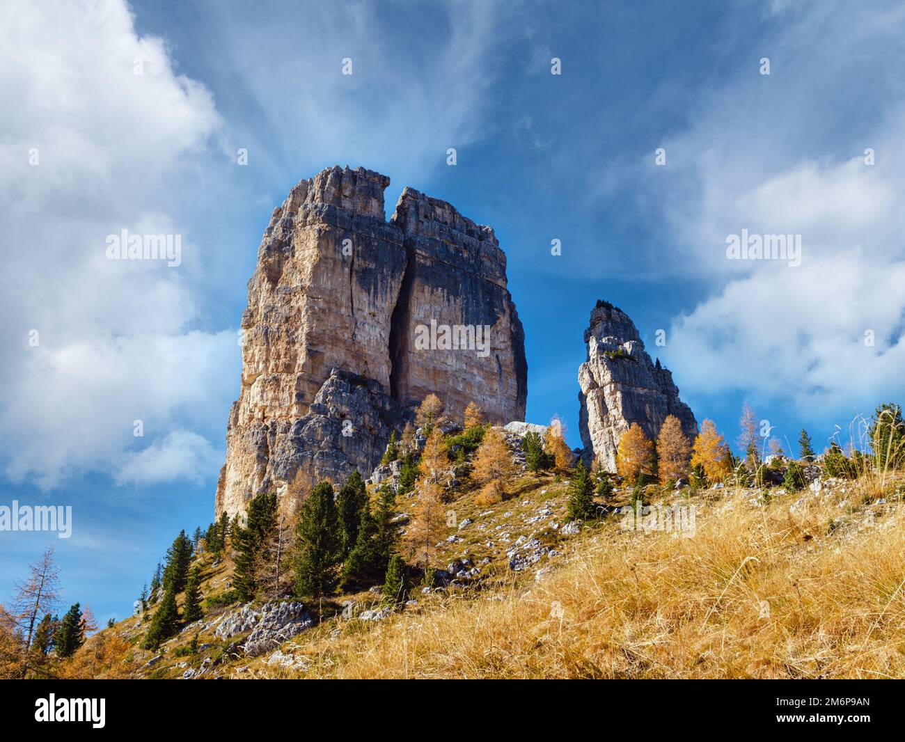 Autumn Dolomites mountain scene, Sudtirol, Italy. Cinque Torri (Five ...