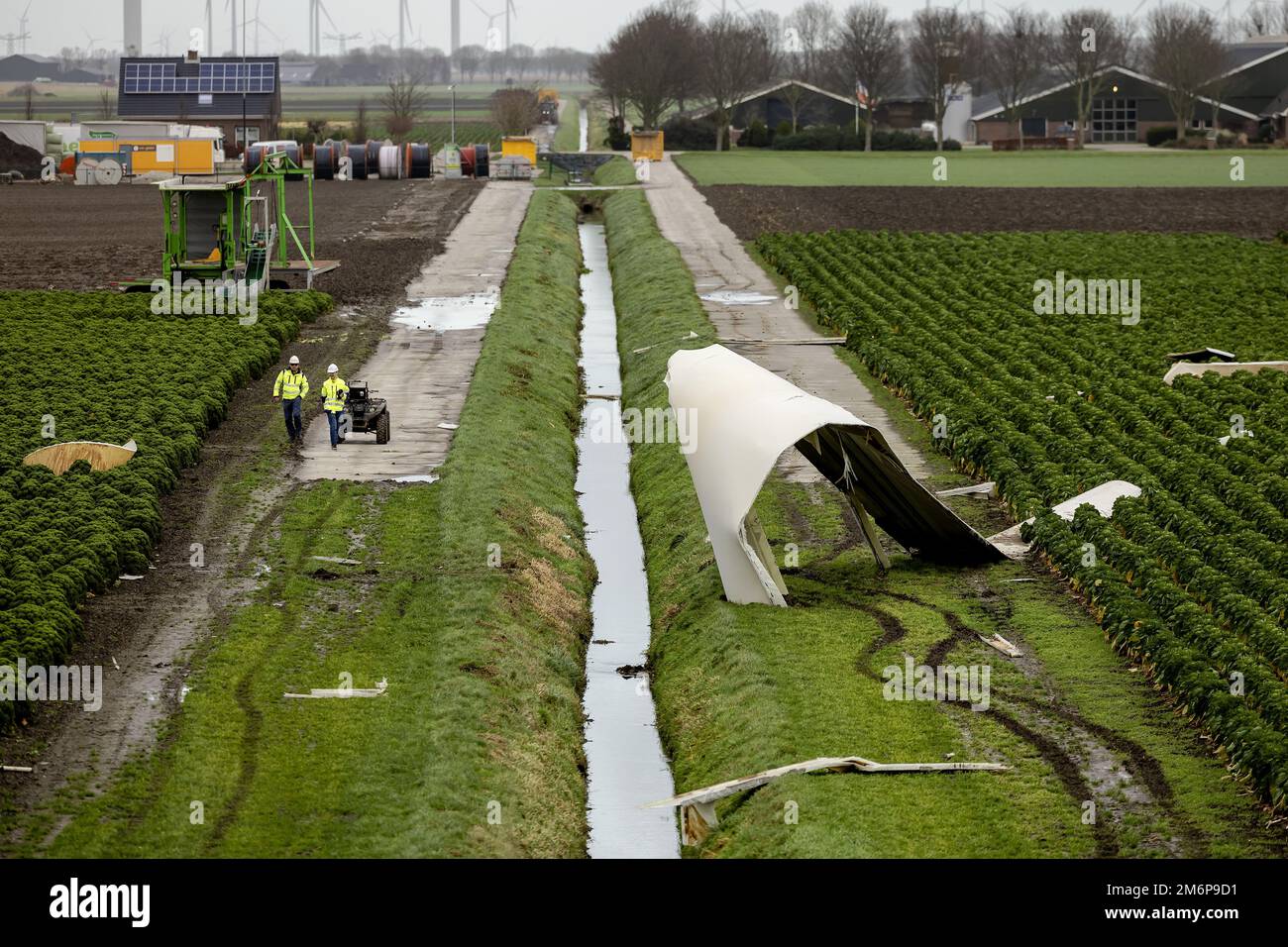 ZEEWOLDE - Work on the debris of the demolished windmill in Zeewolde ...