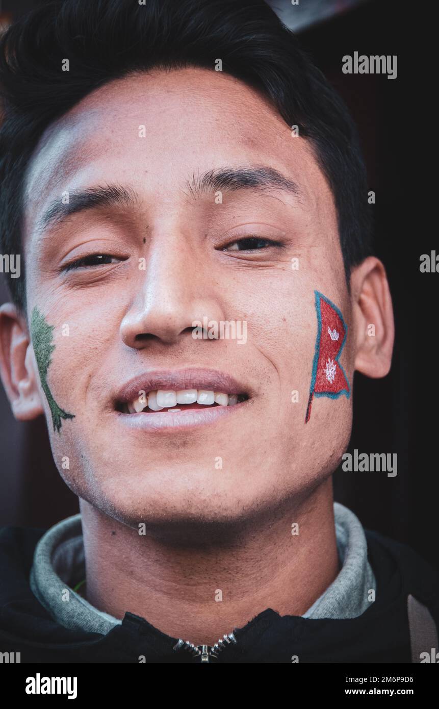 Faces of Nepal: Young Adult Man with Facial Paint Stock Photo - Alamy