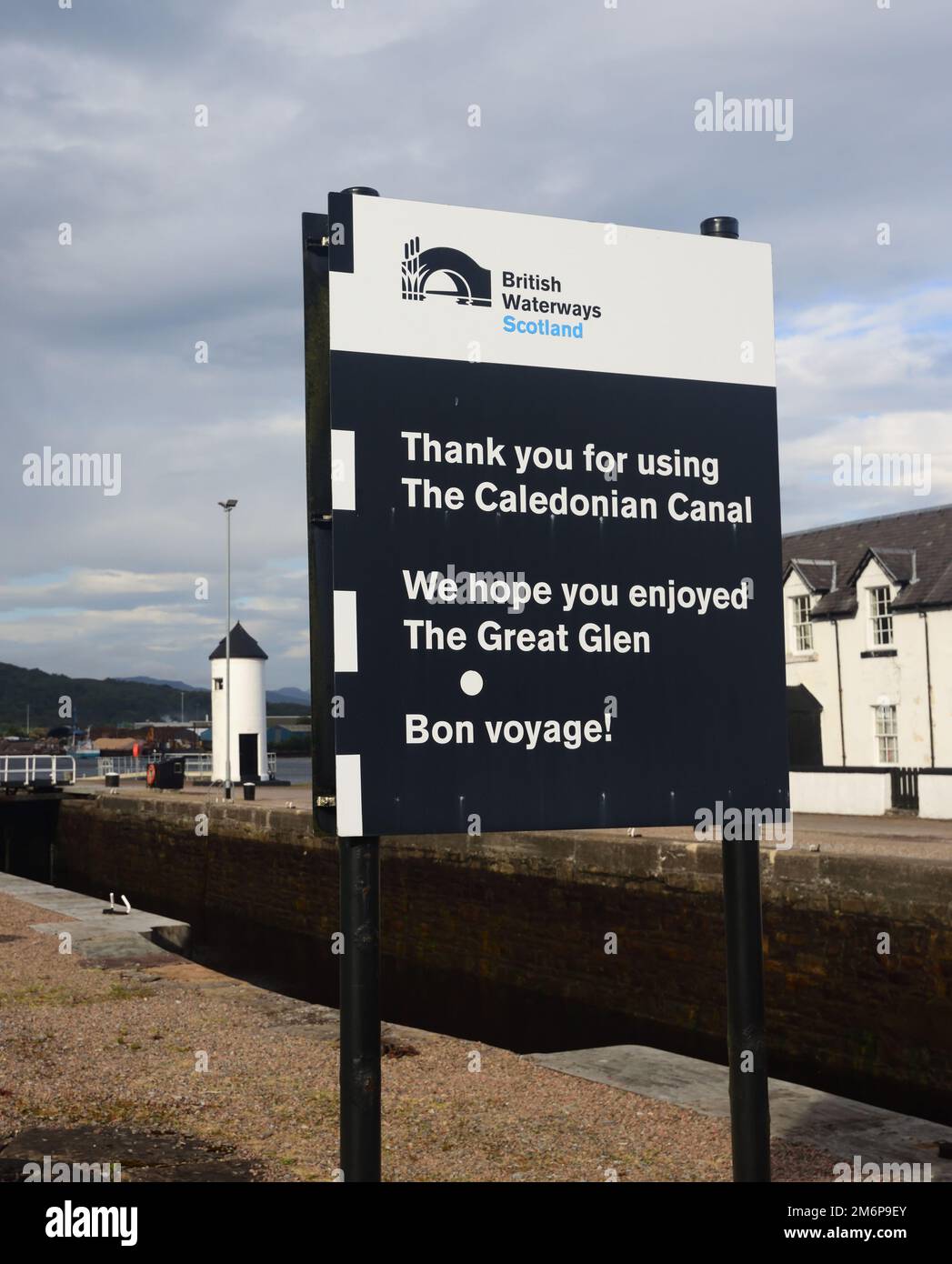 Sign in Corpach basin at the western end of the Caledonian canal, near ...