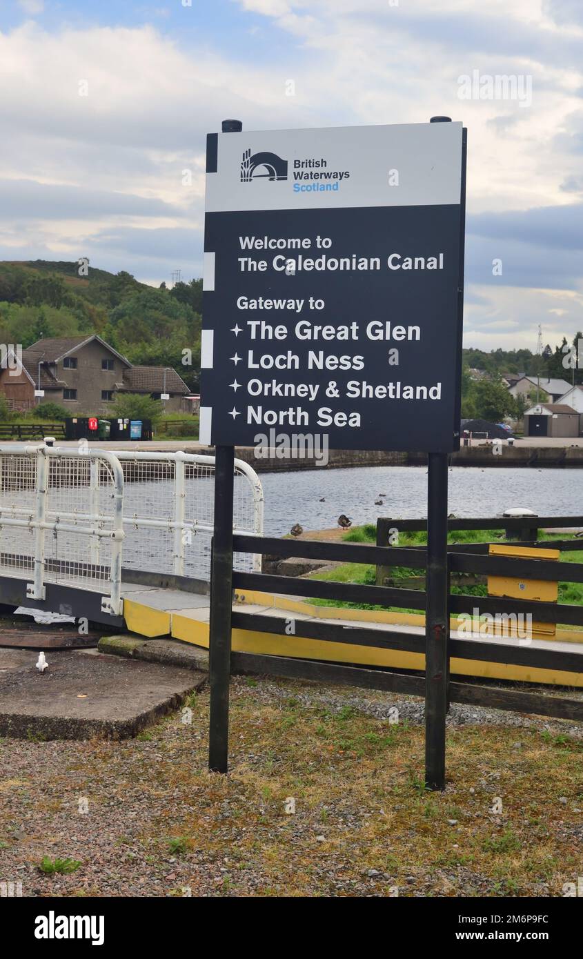 Sign in Corpach basin at the western end of the Caledonian canal, near ...
