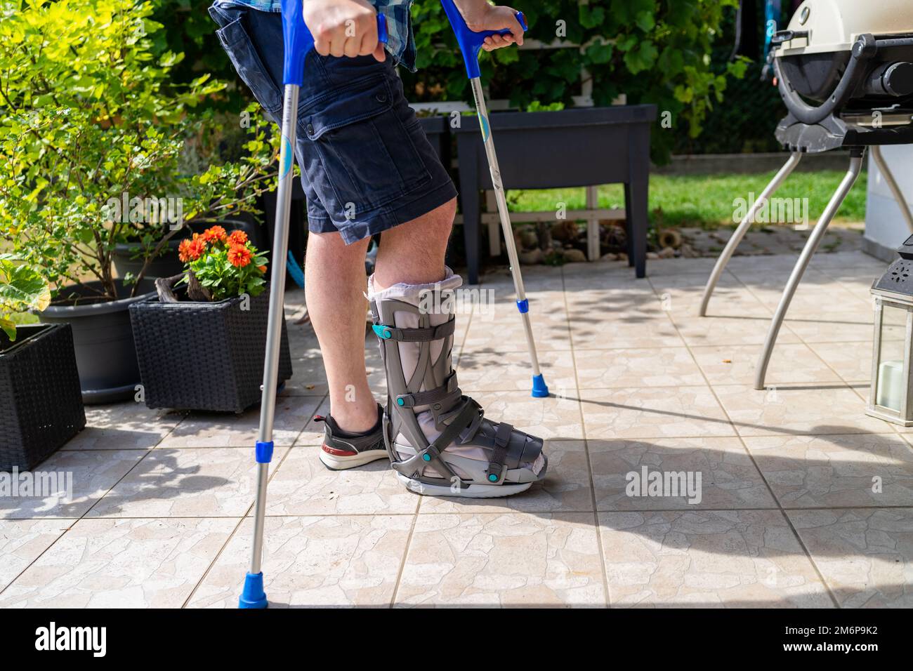 Broken Leg with Orthese and Crutches after Accident in Bavaria Germany ...