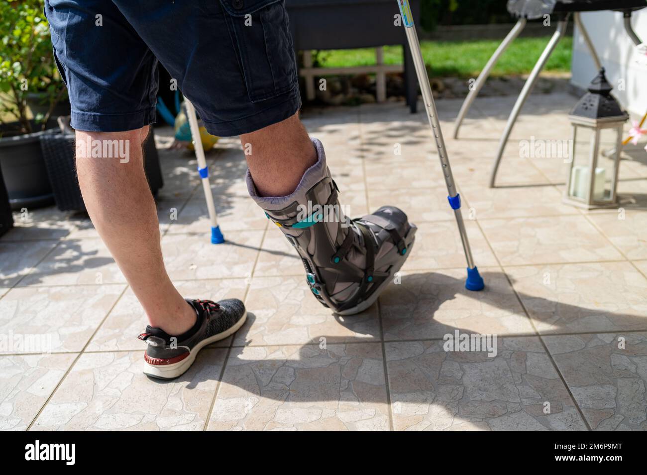 Broken Leg with Orthese and Crutches after Accident in Bavaria Germany ...