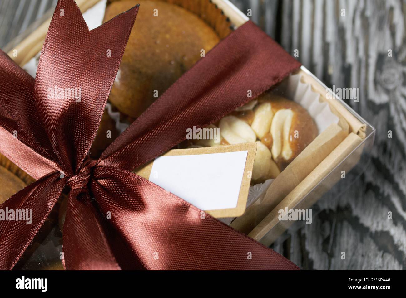 Homemade caramel. Brown caramel candies. Creamy sweets with peanuts. On ...
