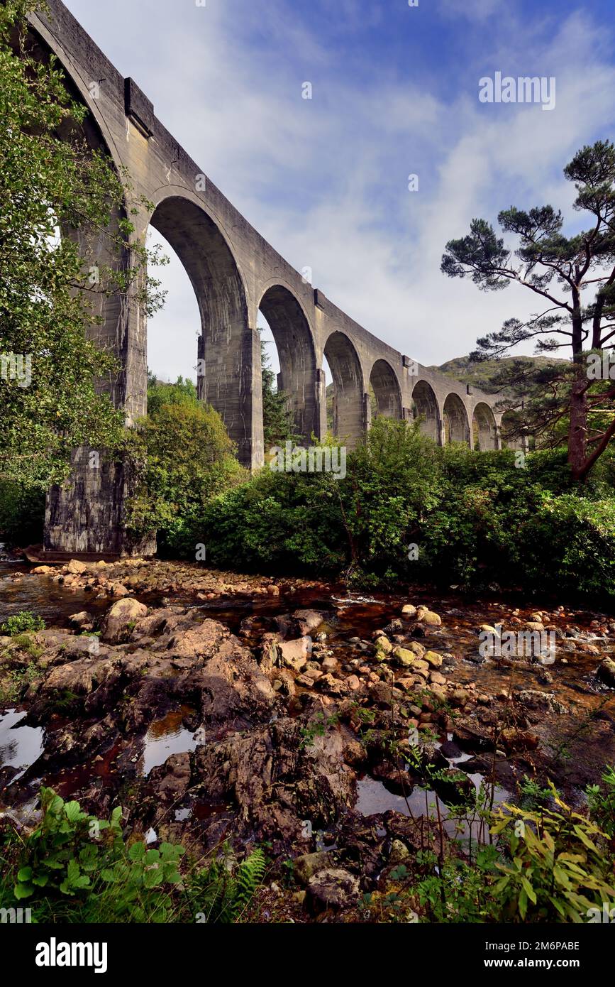 Glenfinnan viaduct, seen from the river Finnan, in the Scottish ...