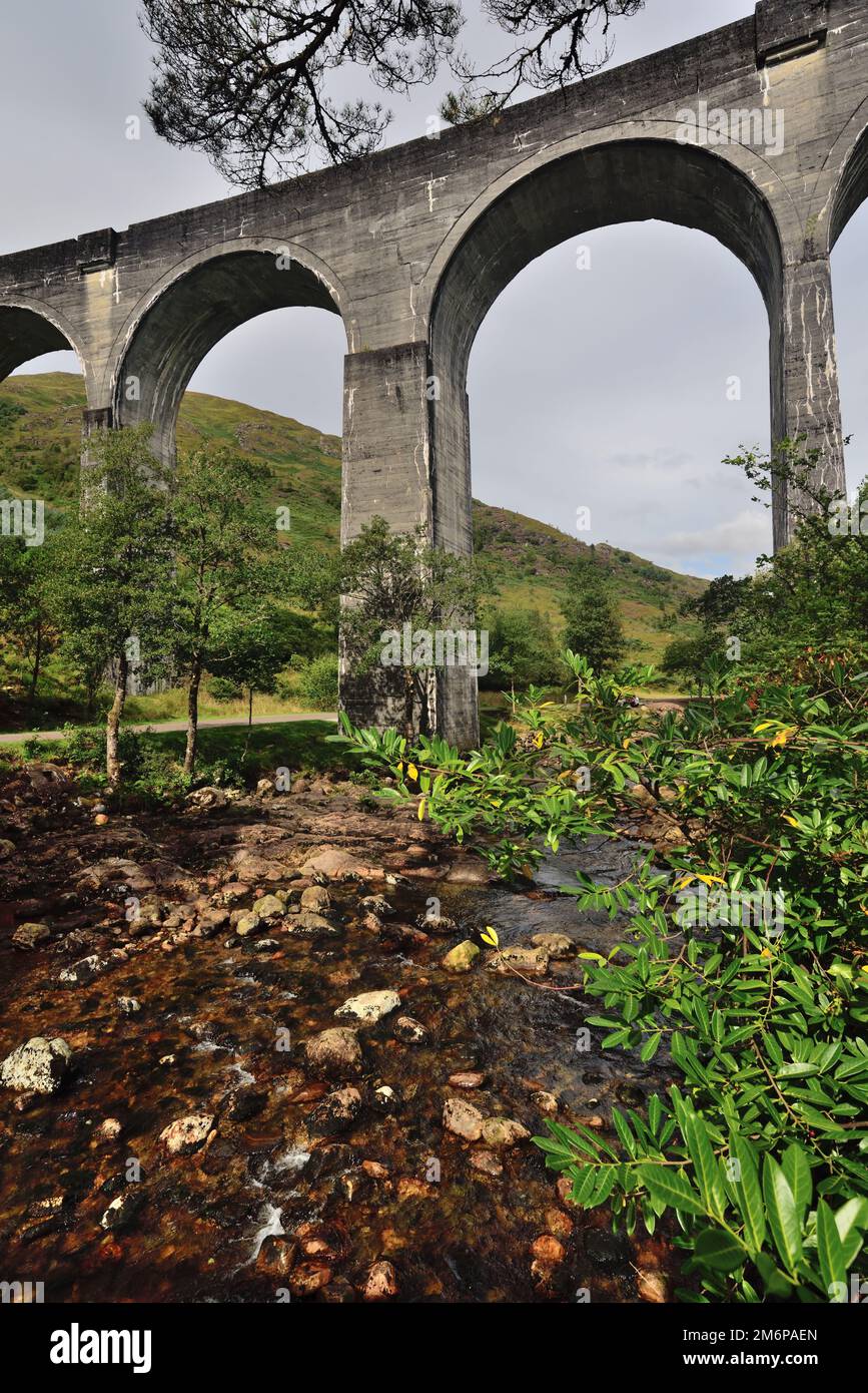 Glenfinnan viaduct, seen from the river Finnan, in the Scottish ...