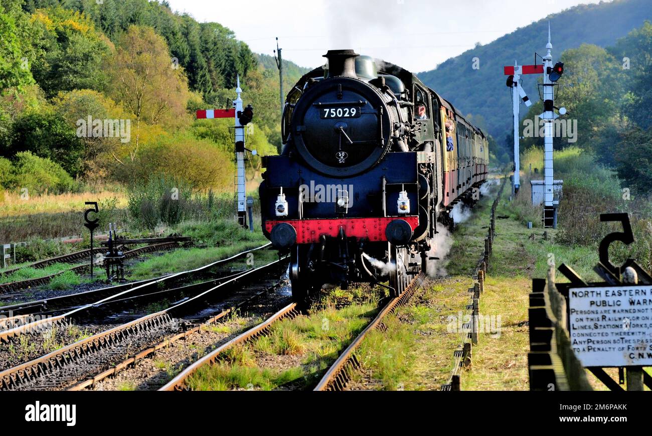 BR Standard class 4 No 75029 arriving at Levisham station with the 1600 ...