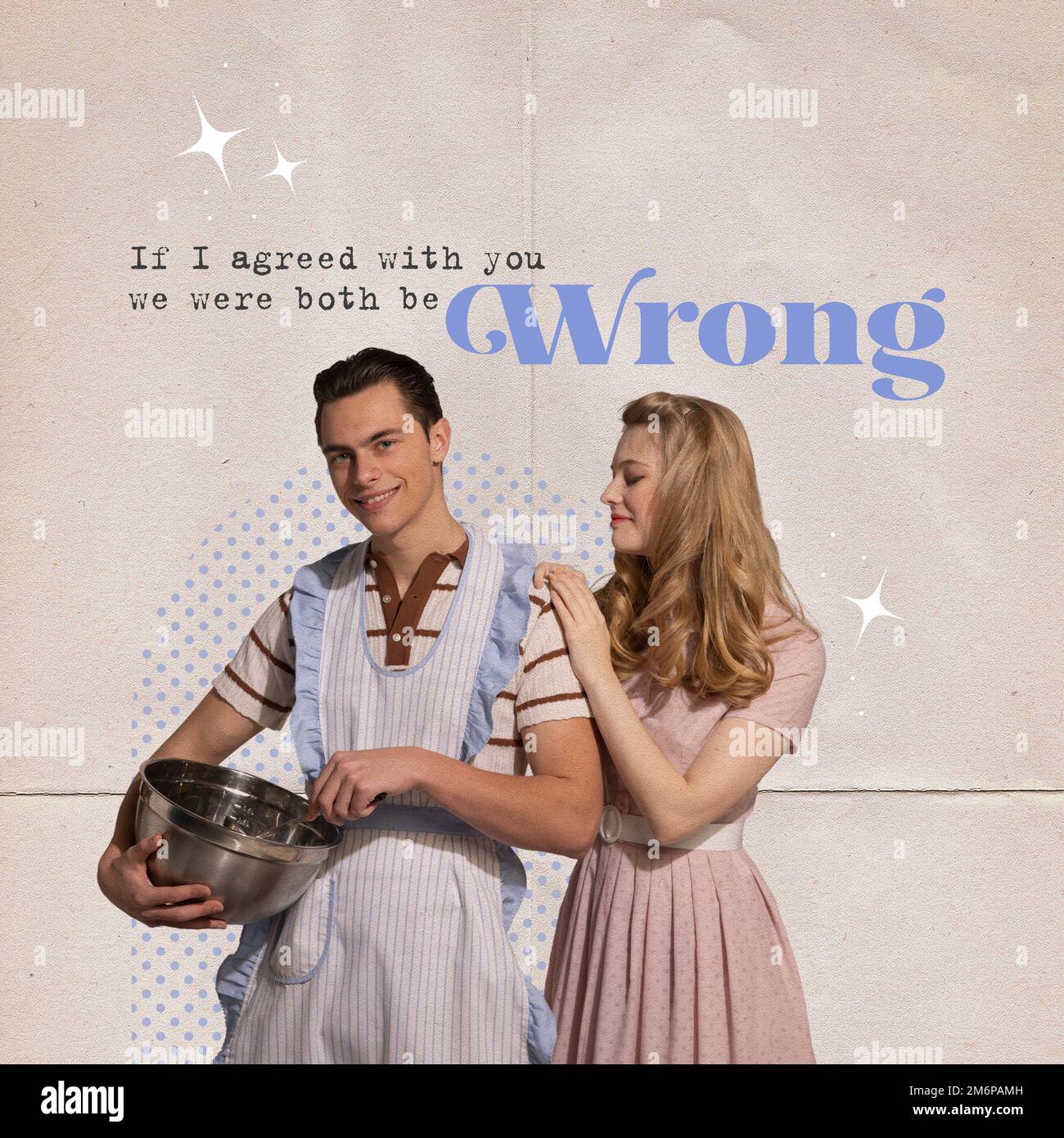 Breaking gender stereotypes. Friendly family couple in retro style ...