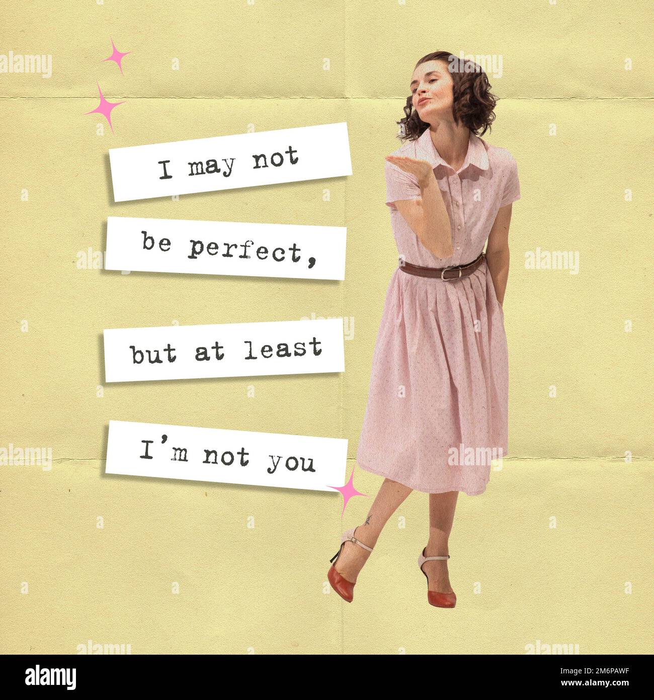 Creative conceptual poster with beautiful stylish young emotional woman ...