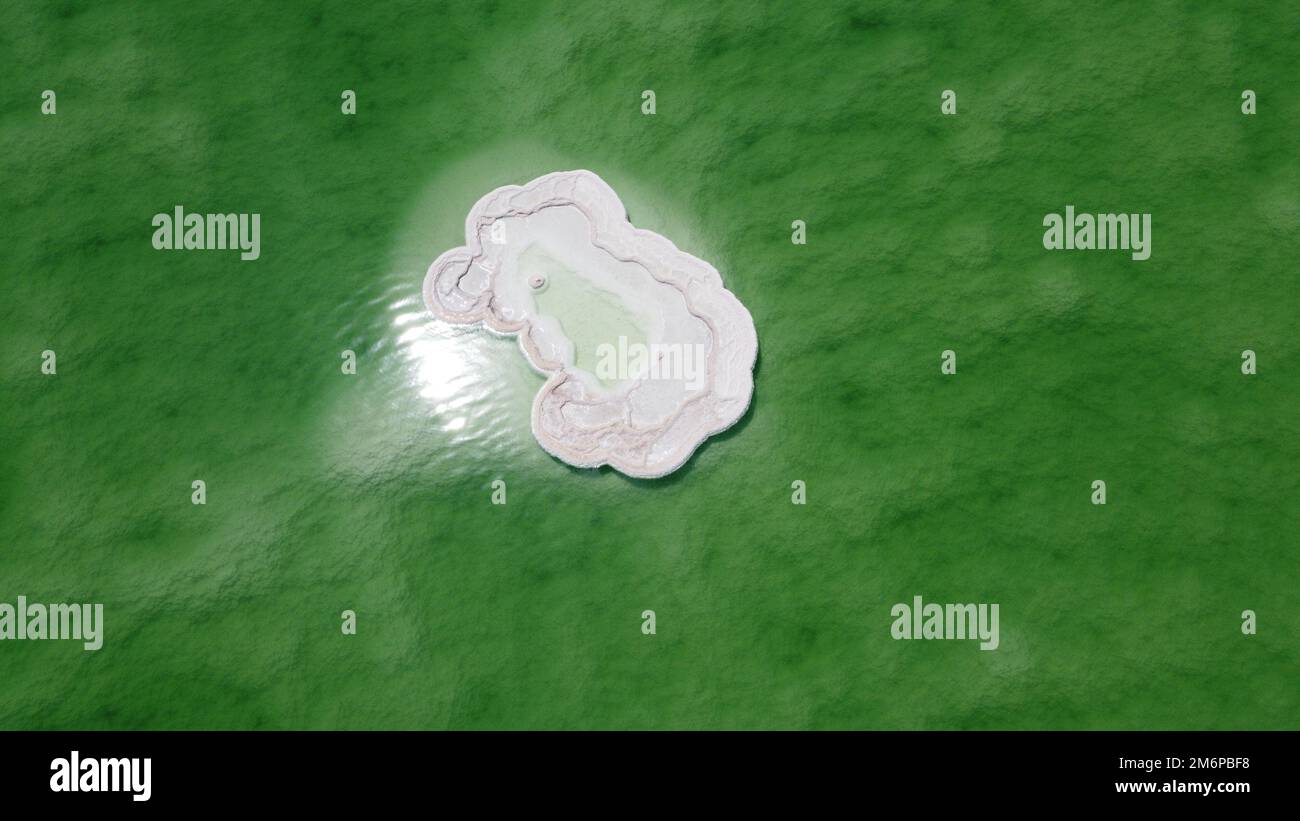 Salty Sea water of the dead sea with green color and clear blue sunny ...