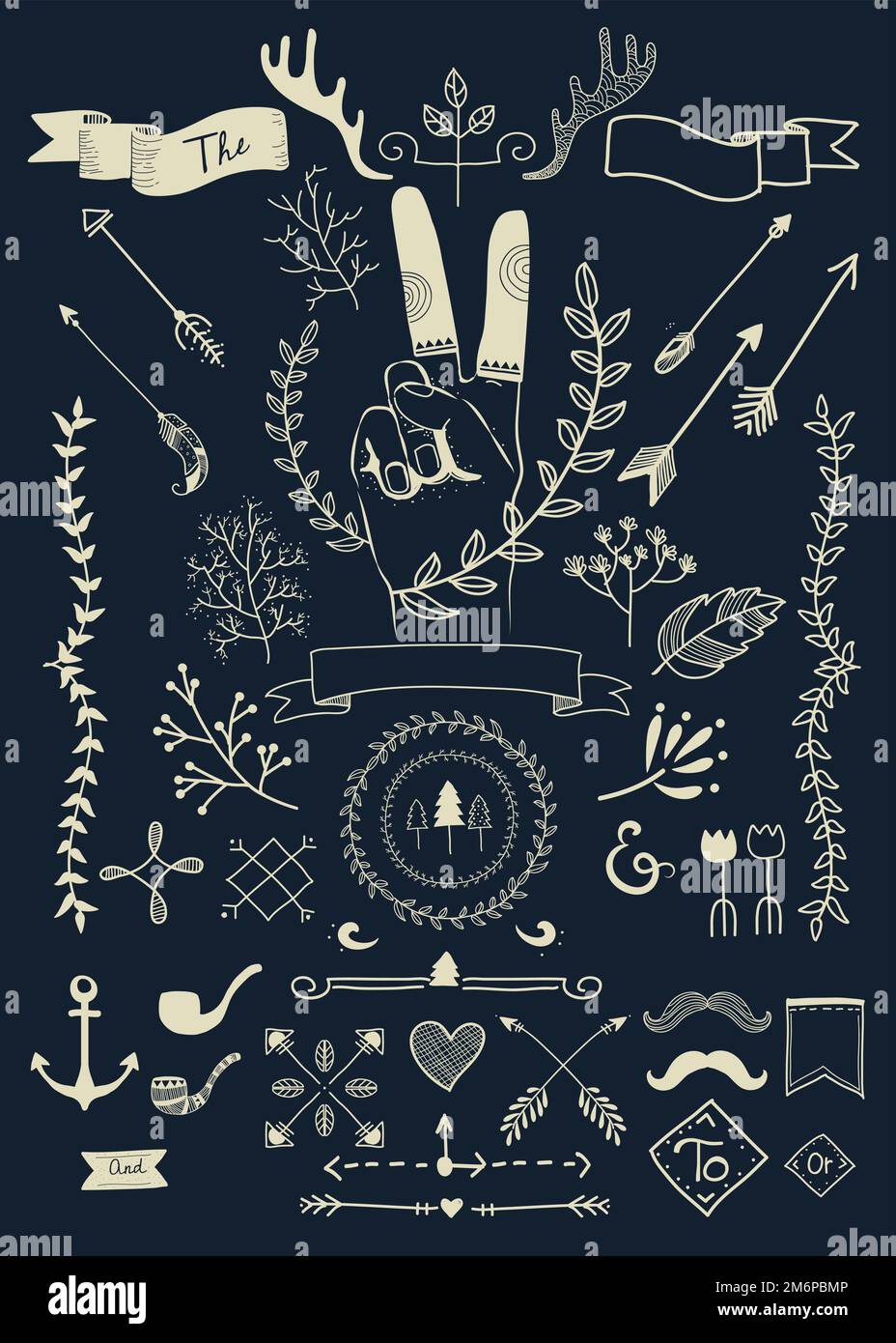 Hand Drawn Boho Doodle Element Vectors Collection Stock Vector Image