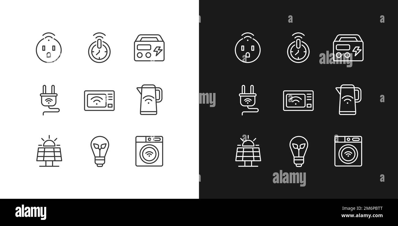 Efficient energy consumption pixel perfect linear icons set for dark ...