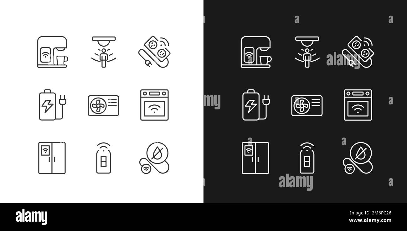 Smart appliances for home pixel perfect linear icons set for dark ...