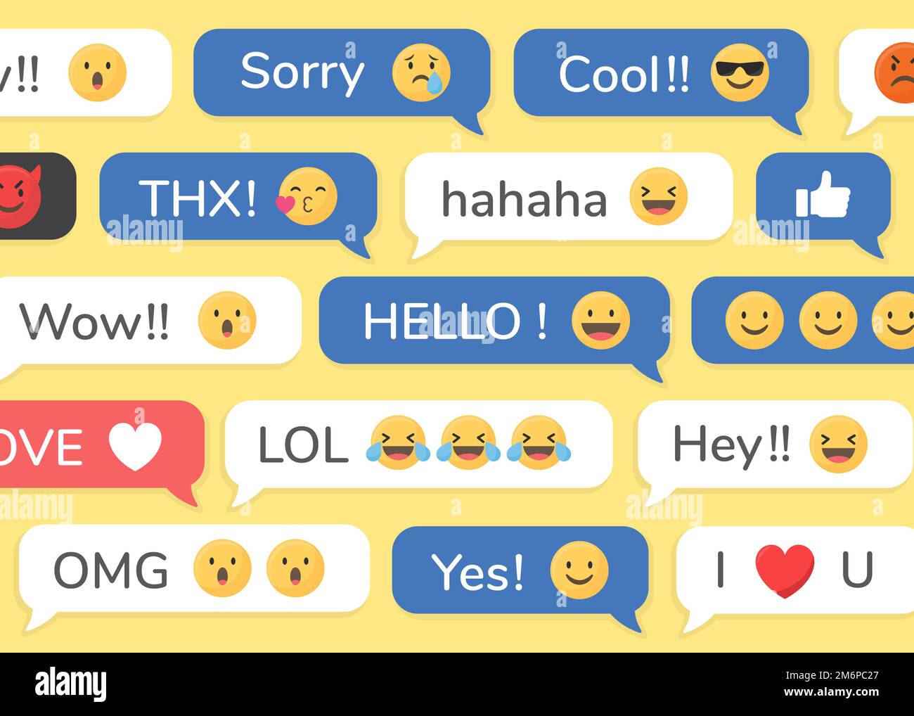 Social media emoji in speech bubbles patterned background vector Stock ...