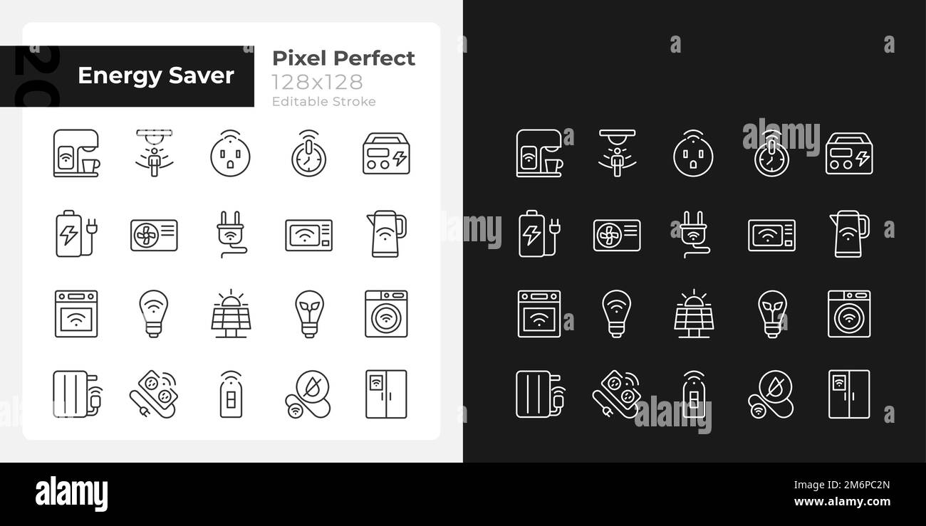 Energy saver pixel perfect linear icons set for dark, light mode Stock Vector Image & Art - Alamy